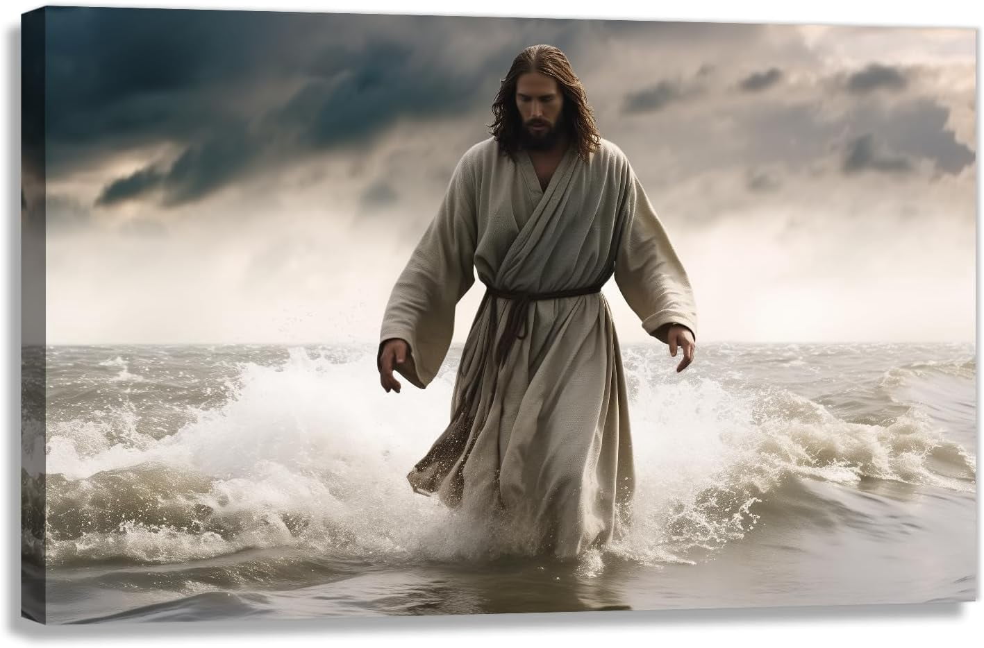 AEFER Jesus Wall Art Vintage Jesus Walking On Water Picture Print On ...