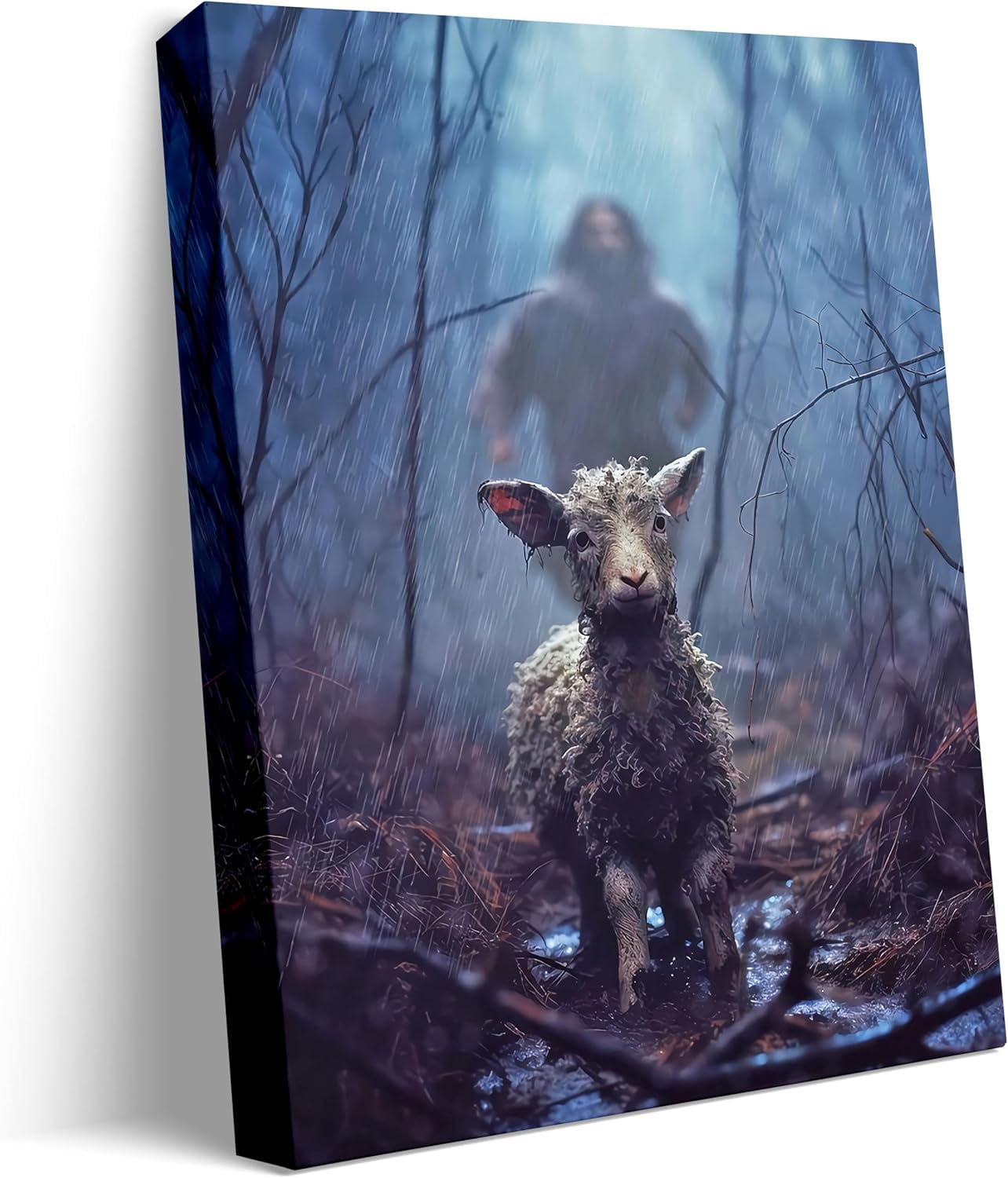 AEFER Jesus and Lamb Canvas Wall Art Jesus Chasing After Lamb Picture Religious Christian Home ...