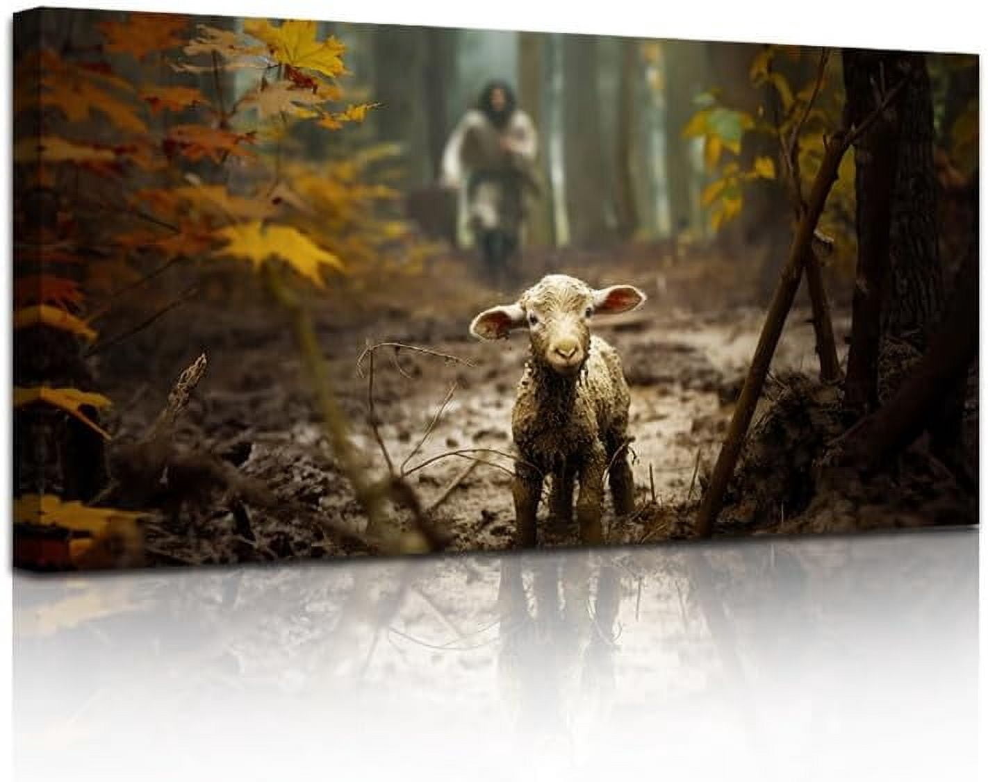 AEFER Jesus and Lamb Canvas Wall Art - Jesus Saving The Lost Lamb HD ...