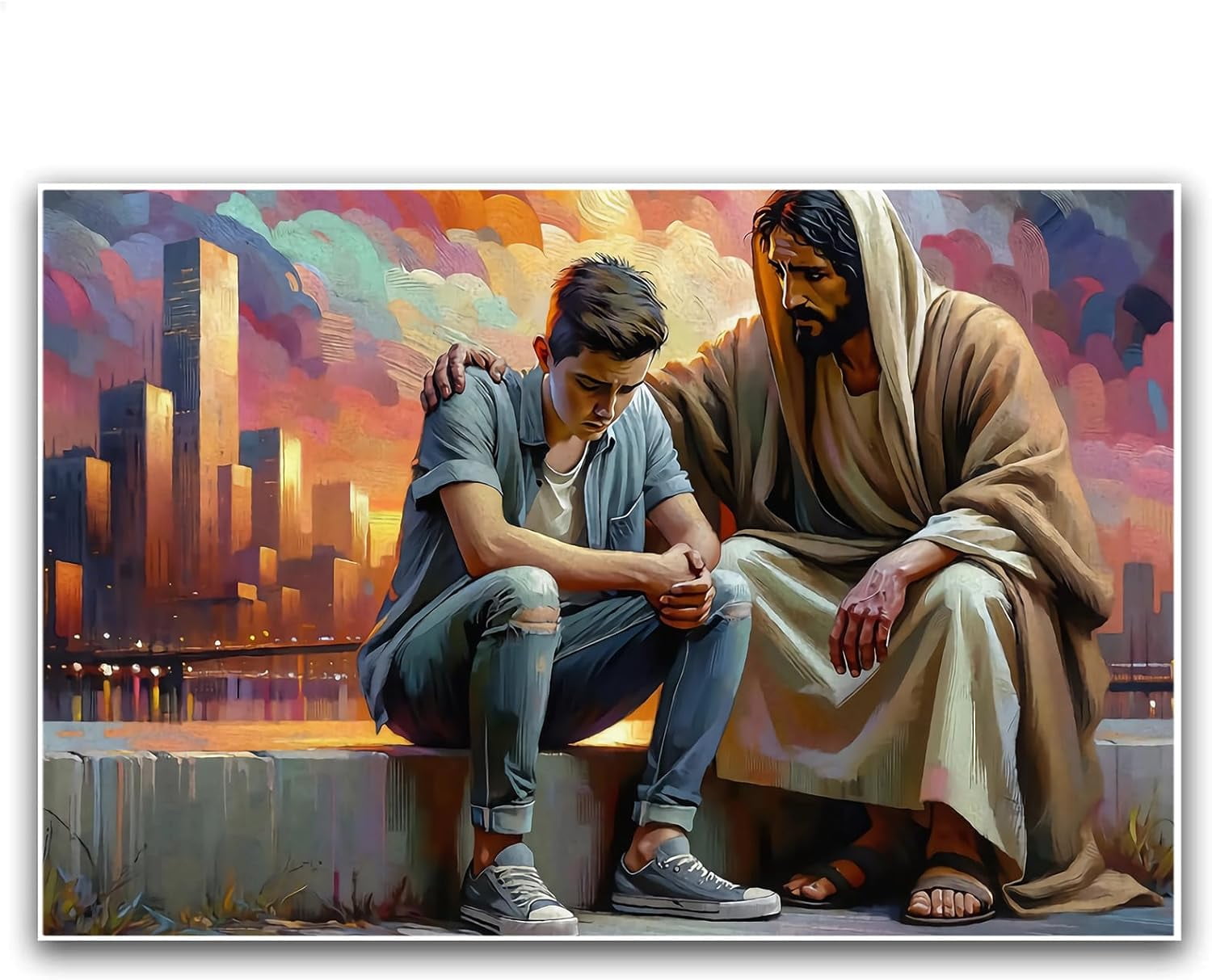 AEFER Jesus comforting young man by The roadside print Wall Jesus ...