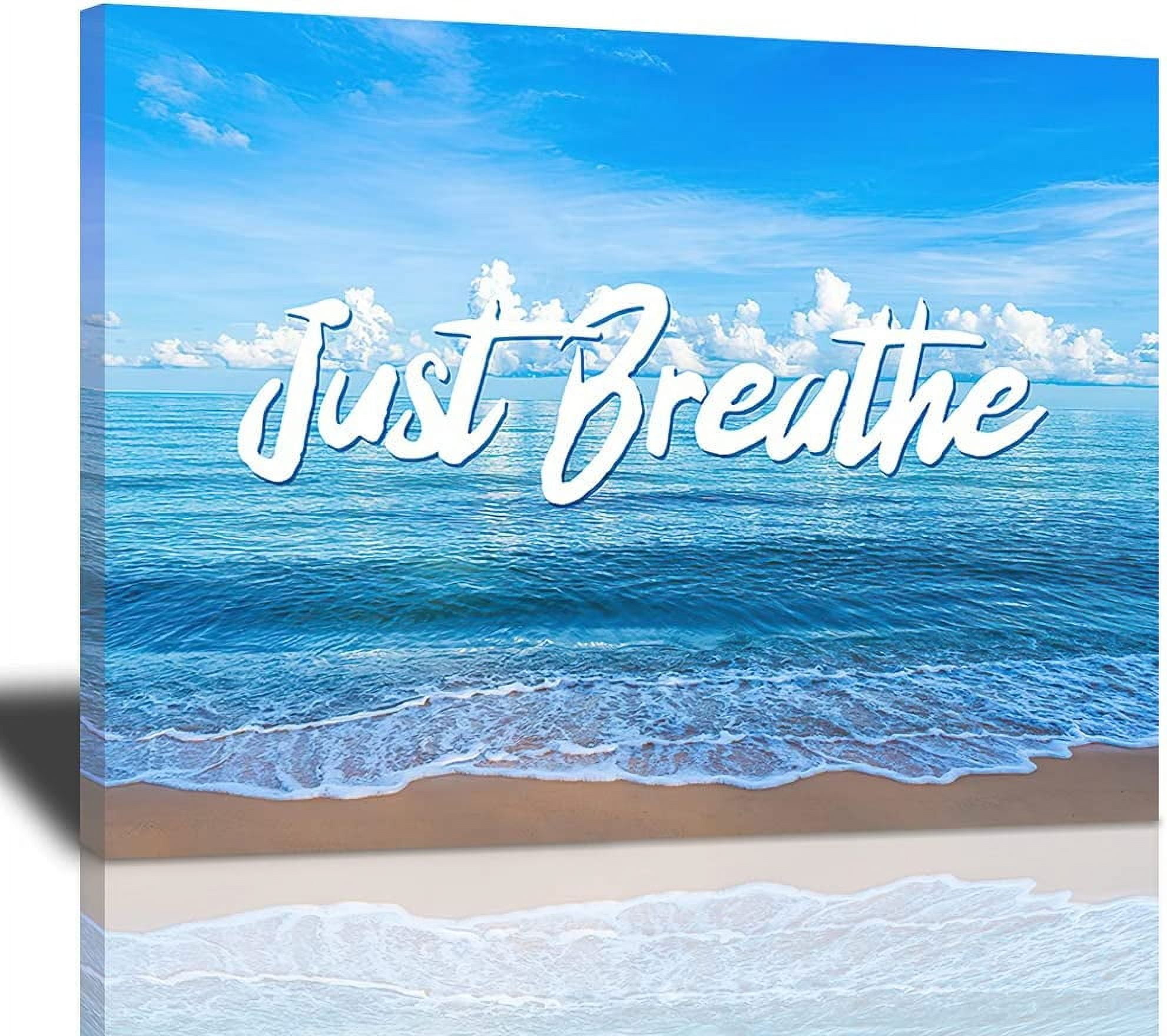AEFER Just Breathe Canvas Wall Art Beautiful Ocean Inspirational ...