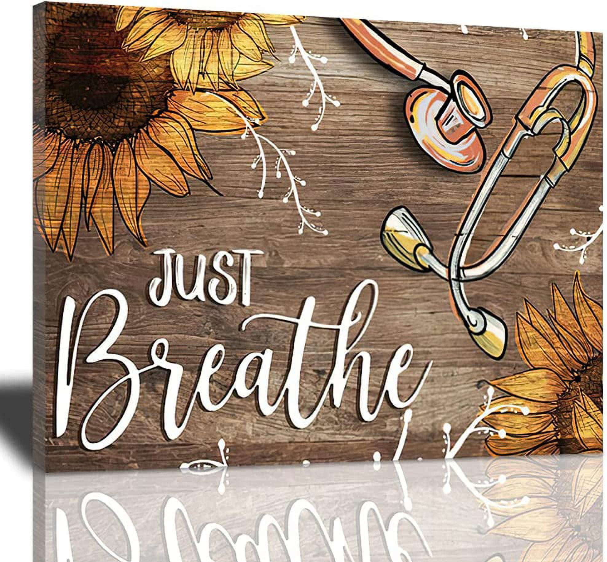 AEFER Just Breathe Canvas Wall Art Beautiful Sunflower And Medical ...