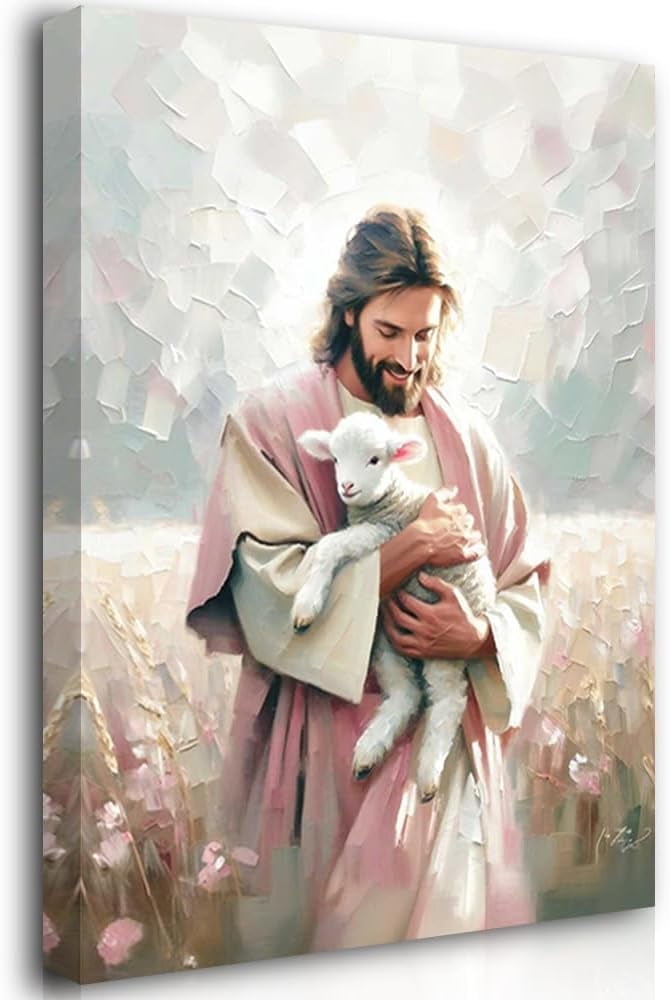 AEFER Jusus and Lamb Wall Art God Love The Lamb Art Christian Wall Art ...