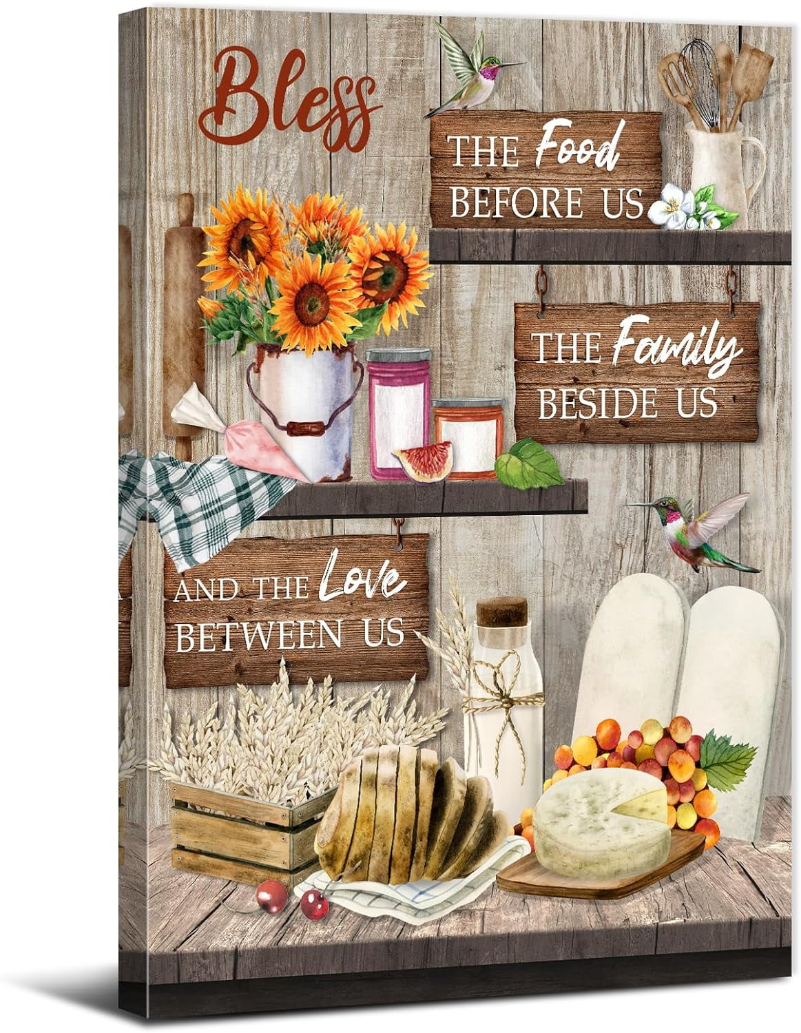 AEFER Kitchen Canvas Wall Art Bless the Food Before Us Wall Decor ...