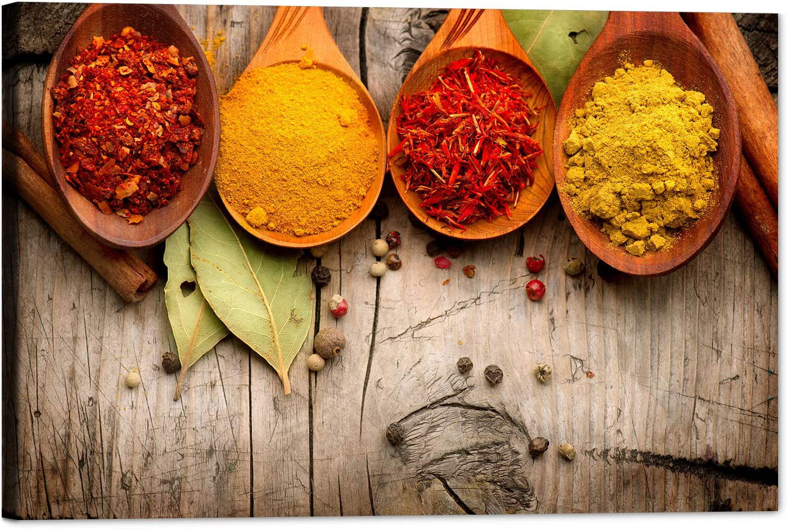 AEFER Kitchen Canvas Wall Art Couful Spice in Spoon Vintage Picture ...