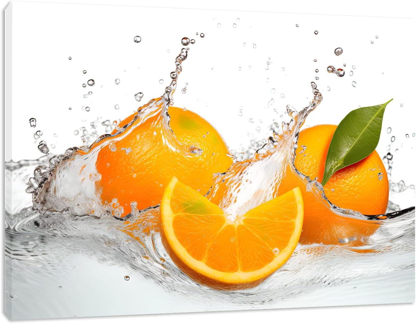 AEFER Kitchen Fruit Canvas Wall Art, Orange with Water Picture Print ...