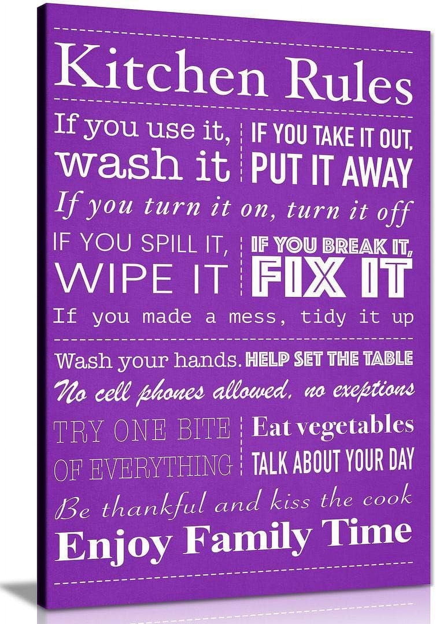 AEFER Kitchen Rules Purple Framed Picture Canvas Wall Art for Kitchen ...