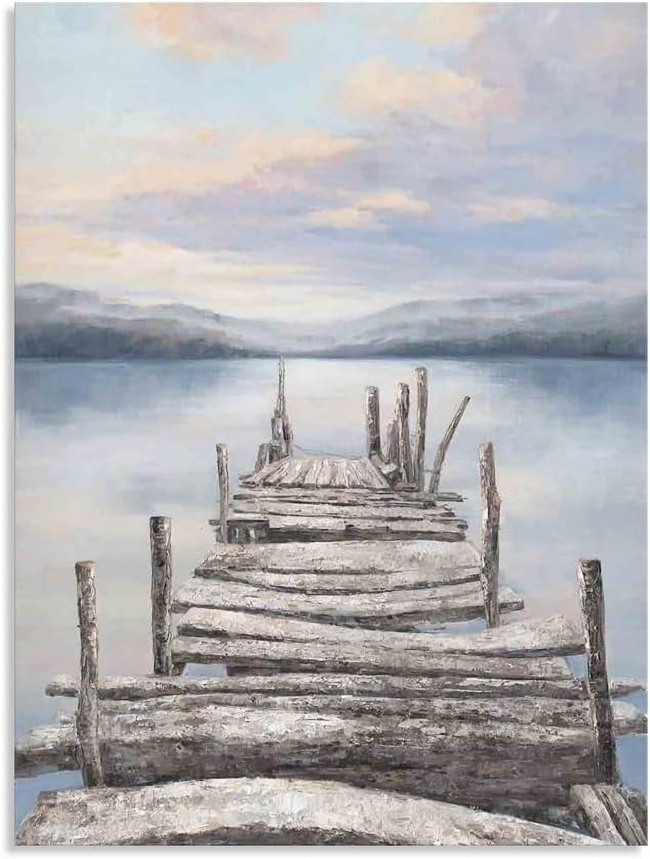 AEFER Lake Bridge Canvas Wall Art, Boardwalk in Sunrise with Clouds ...