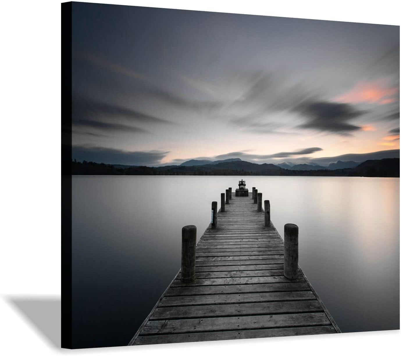 AEFER Lake Pier Canvas Wall Art: Vintage Wooden Dock Artwork Painting ...