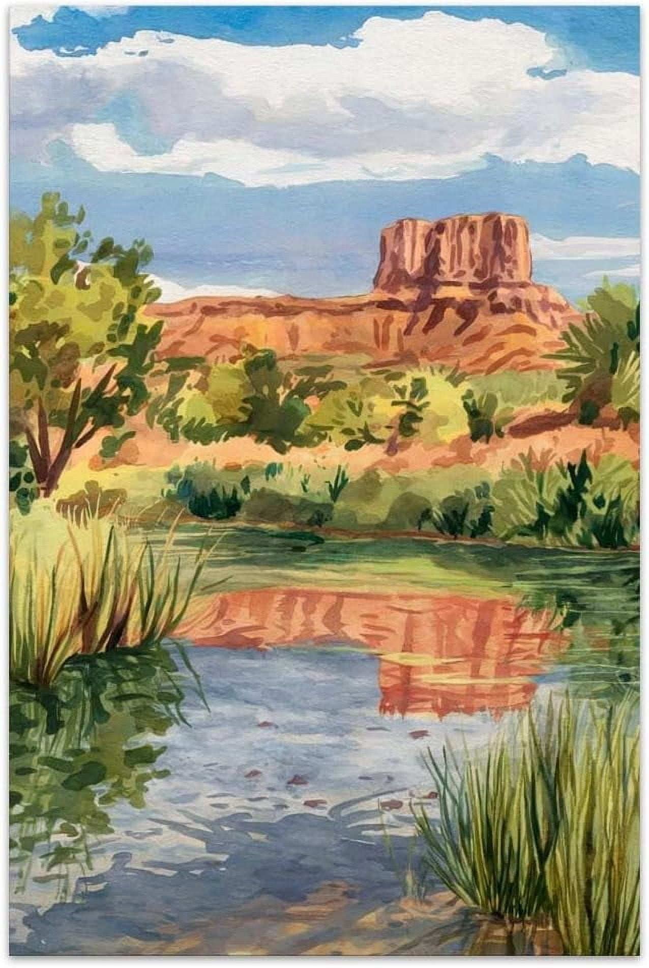 AEFER Landscape Canvas Wall Art, Watercolor Painting Arizona Desert ...