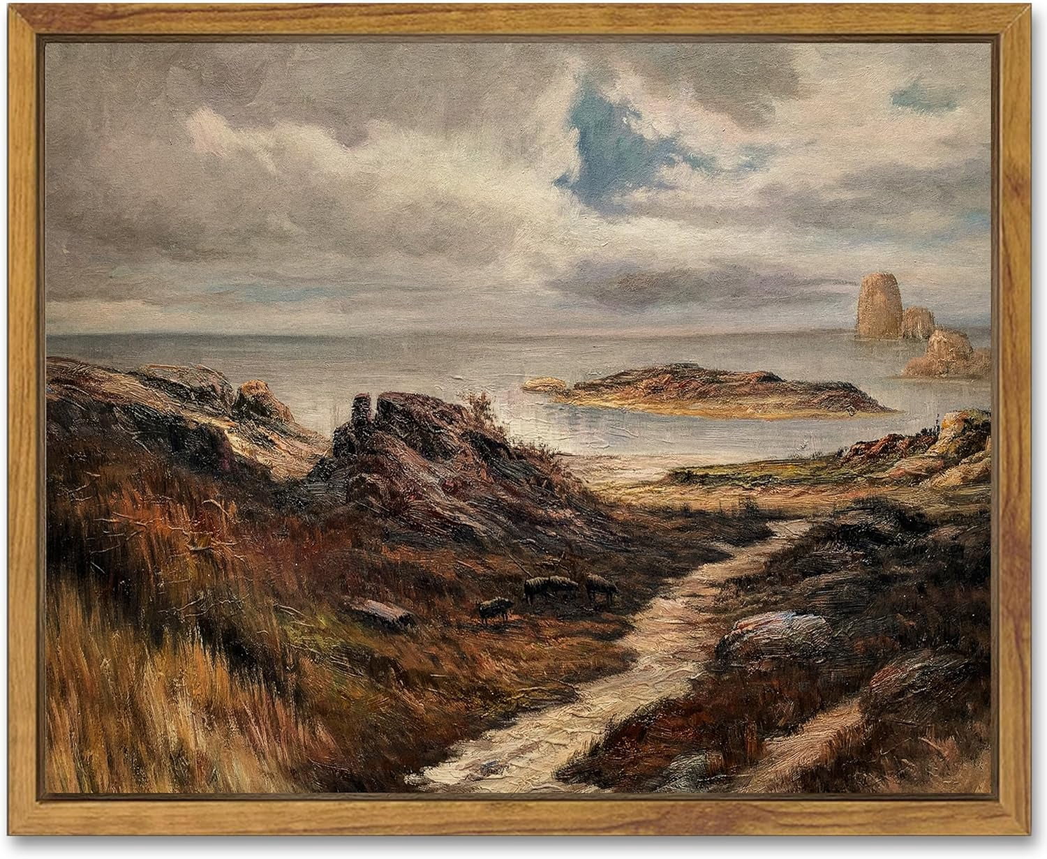 AEFER Landscape Framed Canvas Wall Art Vintage Classical Seaside Path ...