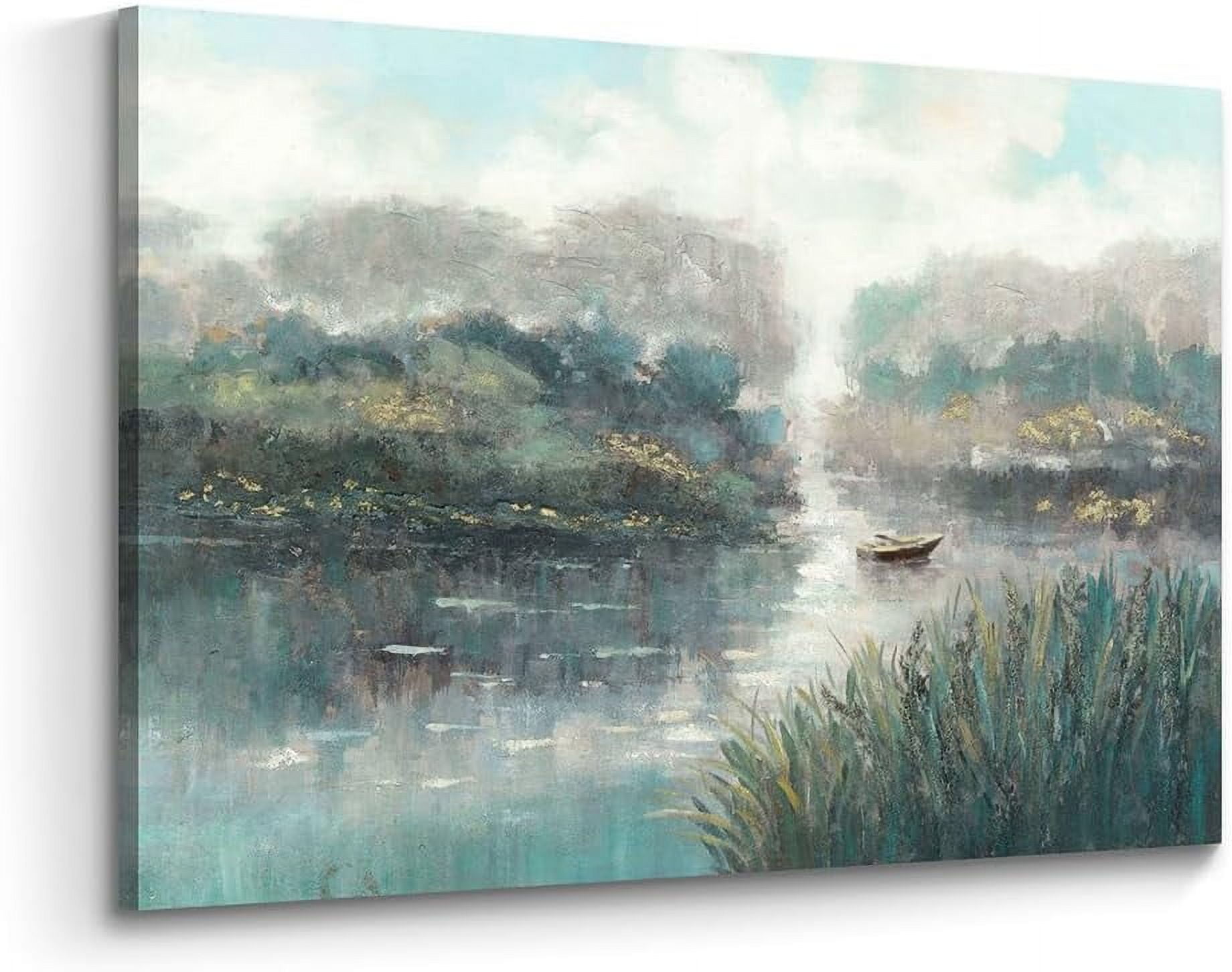 AEFER Landscape Lake Canvas Wall Art: Hand Painted Nature Scene ...