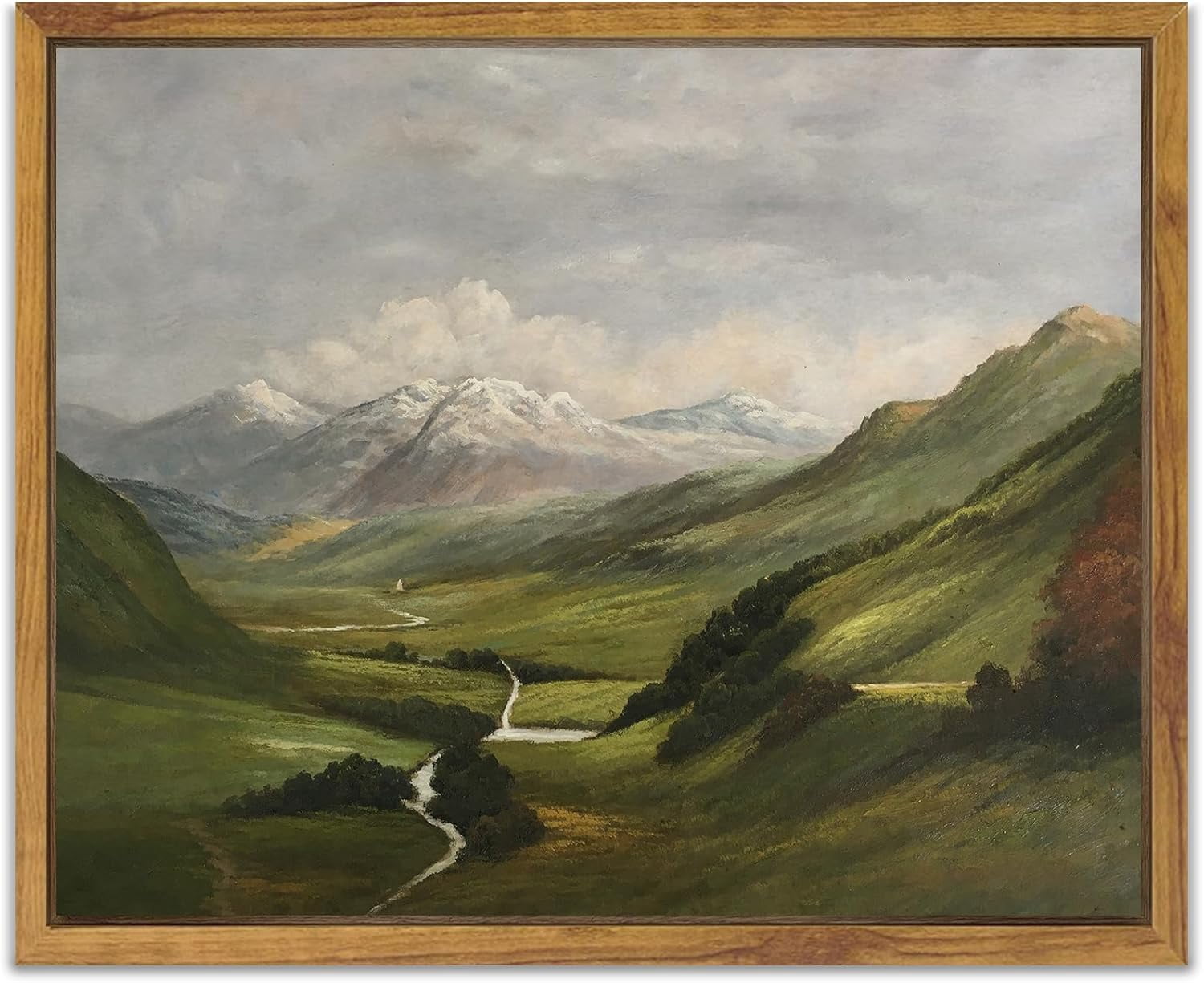 AEFER Landscape Vintage Framed Canvas Wall Art Classical Mountain Range ...