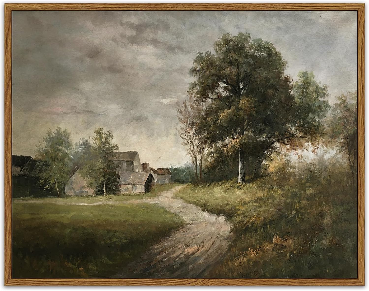 AEFER Landscape Vintage Framed Canvas Wall Art Classical Village Prints ...