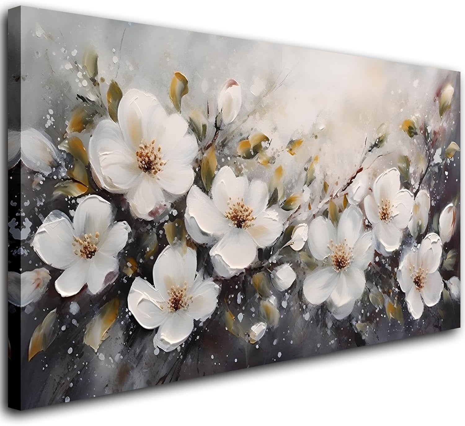 AEFER Large Flower Painting Wall Art for Living Room White Flower Picture Wall Decor for Bedroom ...