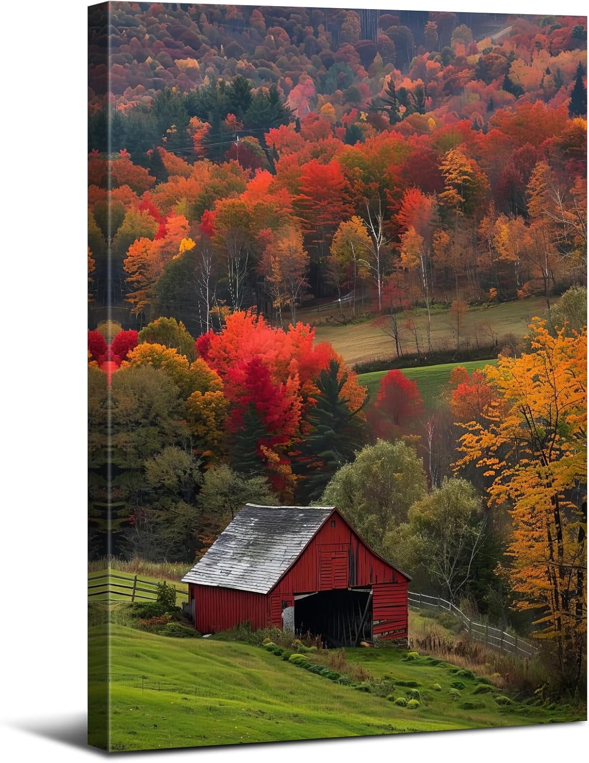 AEFER Large Maple Trees Bedroom Wall Art Red Barn Forest Scenic Canvas ...