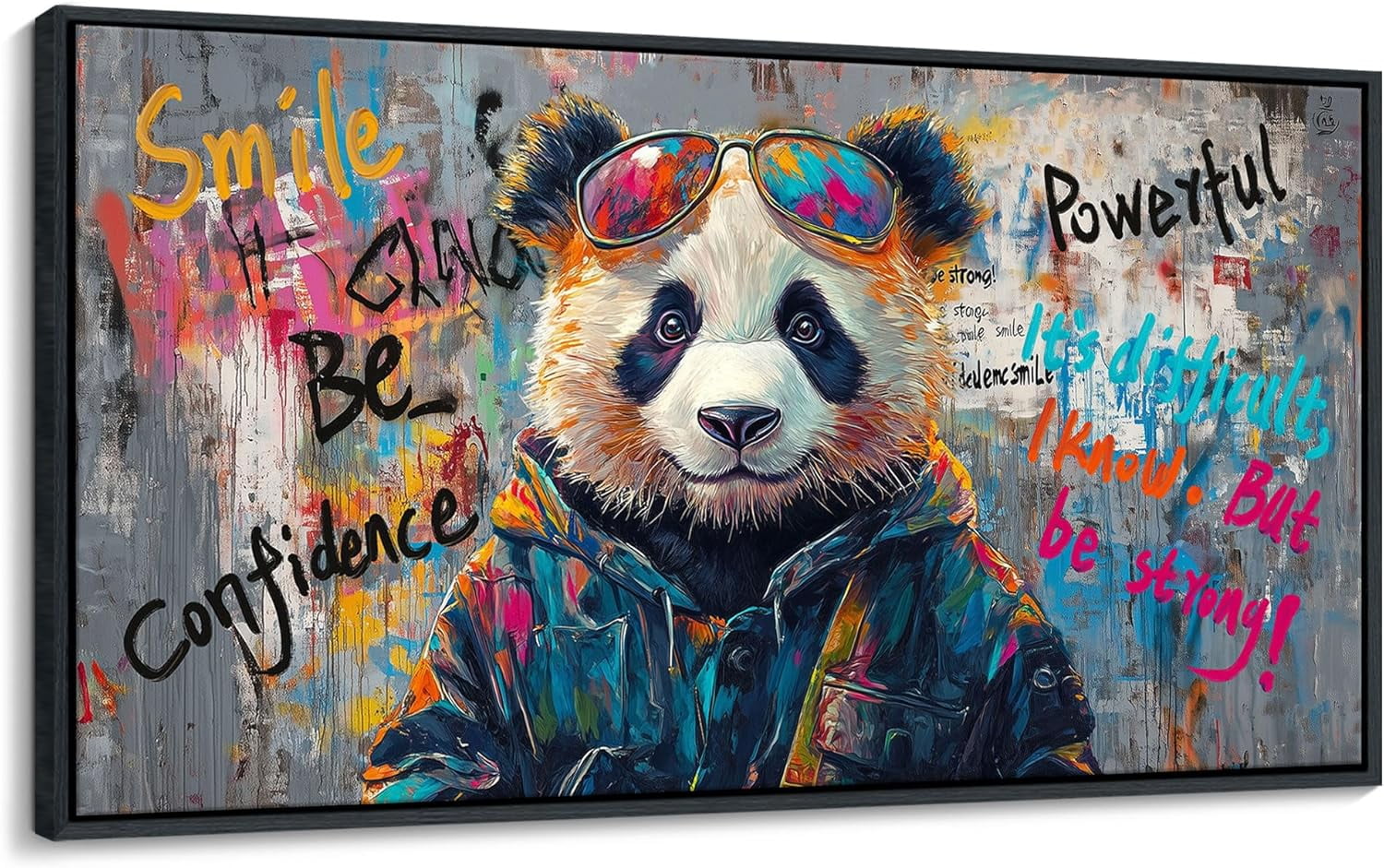 AEFER Large Unframe Canvas Wall Art, Black and White Panda Graffiti ...