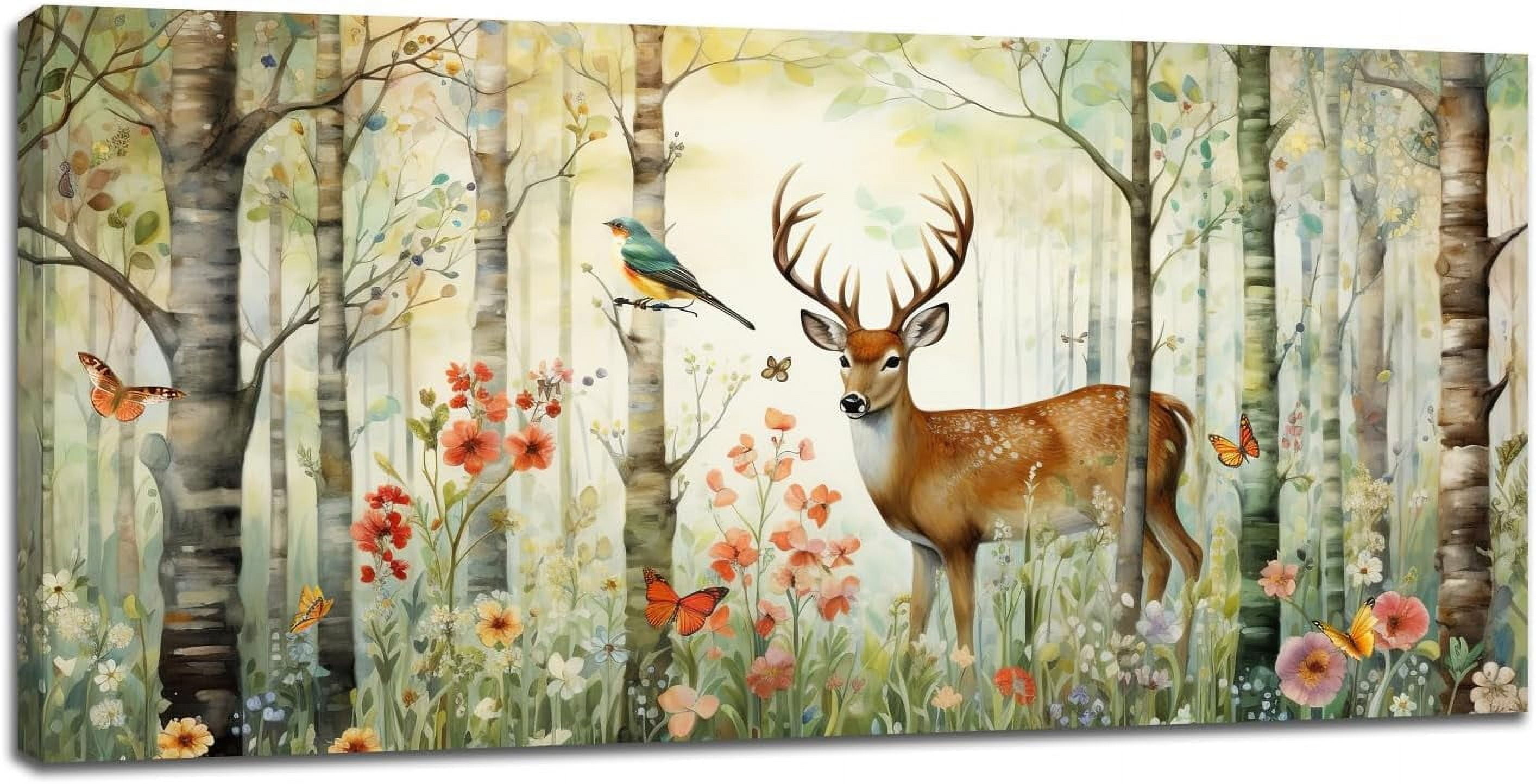 AEFER Large Wall Art for Farmhouse Wildlife Deer Pictures Wall Decor Forest Tree Landscape ...