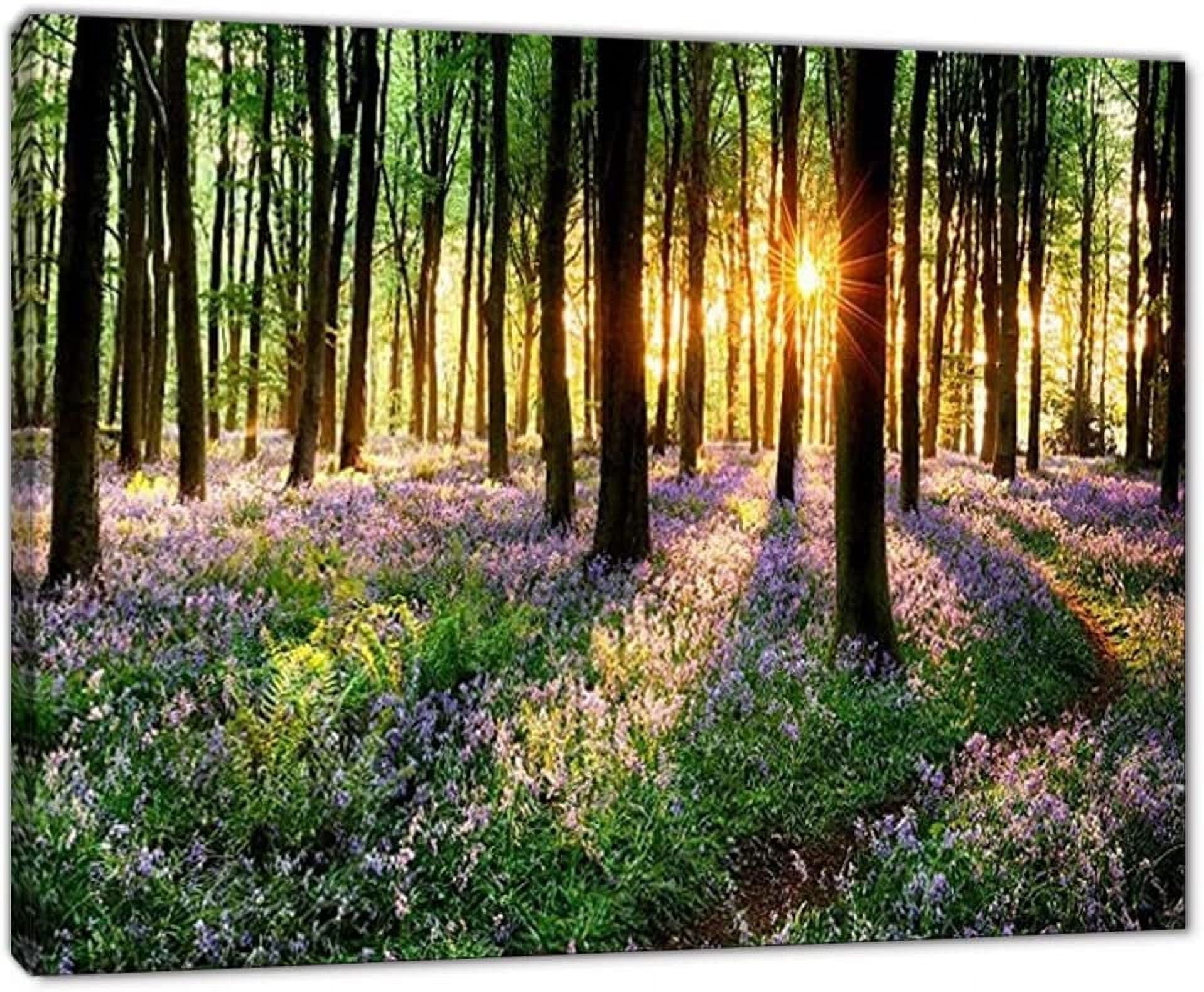 AEFER Large spring Trees Forest Canvas Wall Art Forest with flowers ...