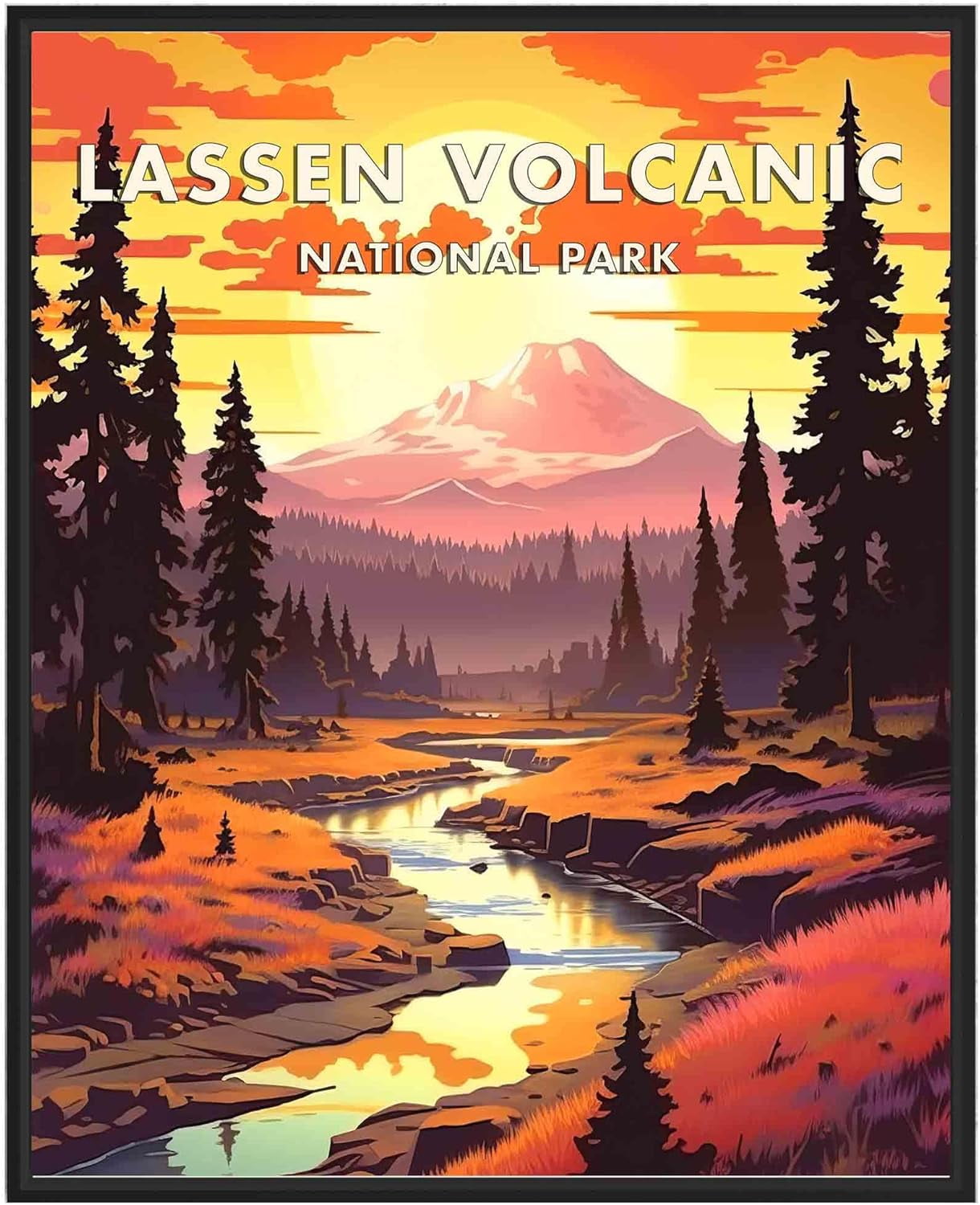 AEFER Lassen Volcanic National Park Poster Art Print Retro Mountain ...