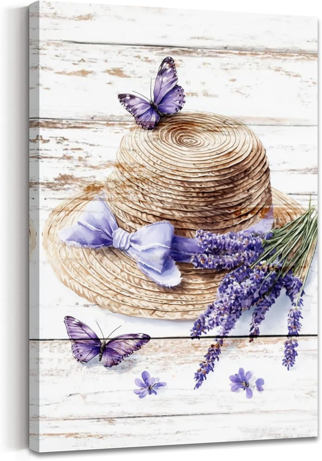 AEFER Lavender Wall Art Purple Butterfly Picture Print Rustic Flower ...