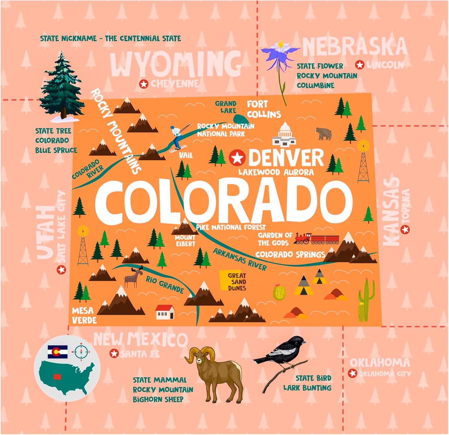 AEFER Learning Tapestry-Colorado State Map-Lightweight & Easy to Hang ...