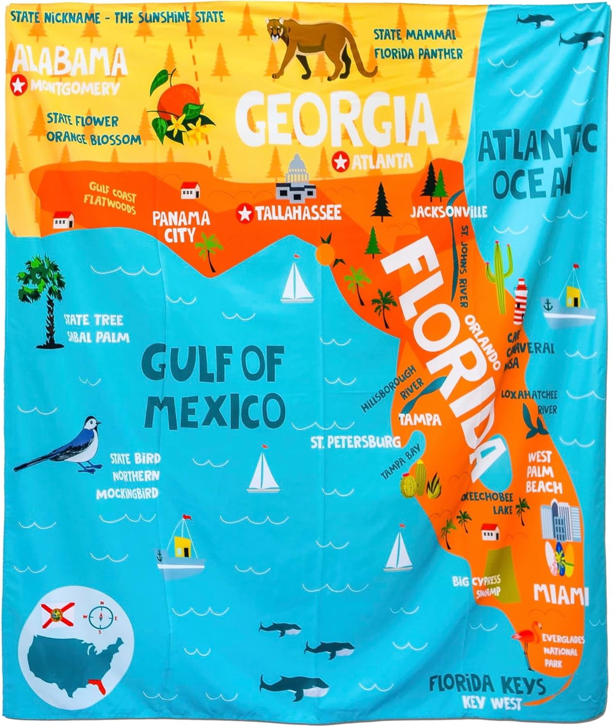 AEFER Learning Tapestry-Florida State Map-Lightweight & Easy to Hang ...