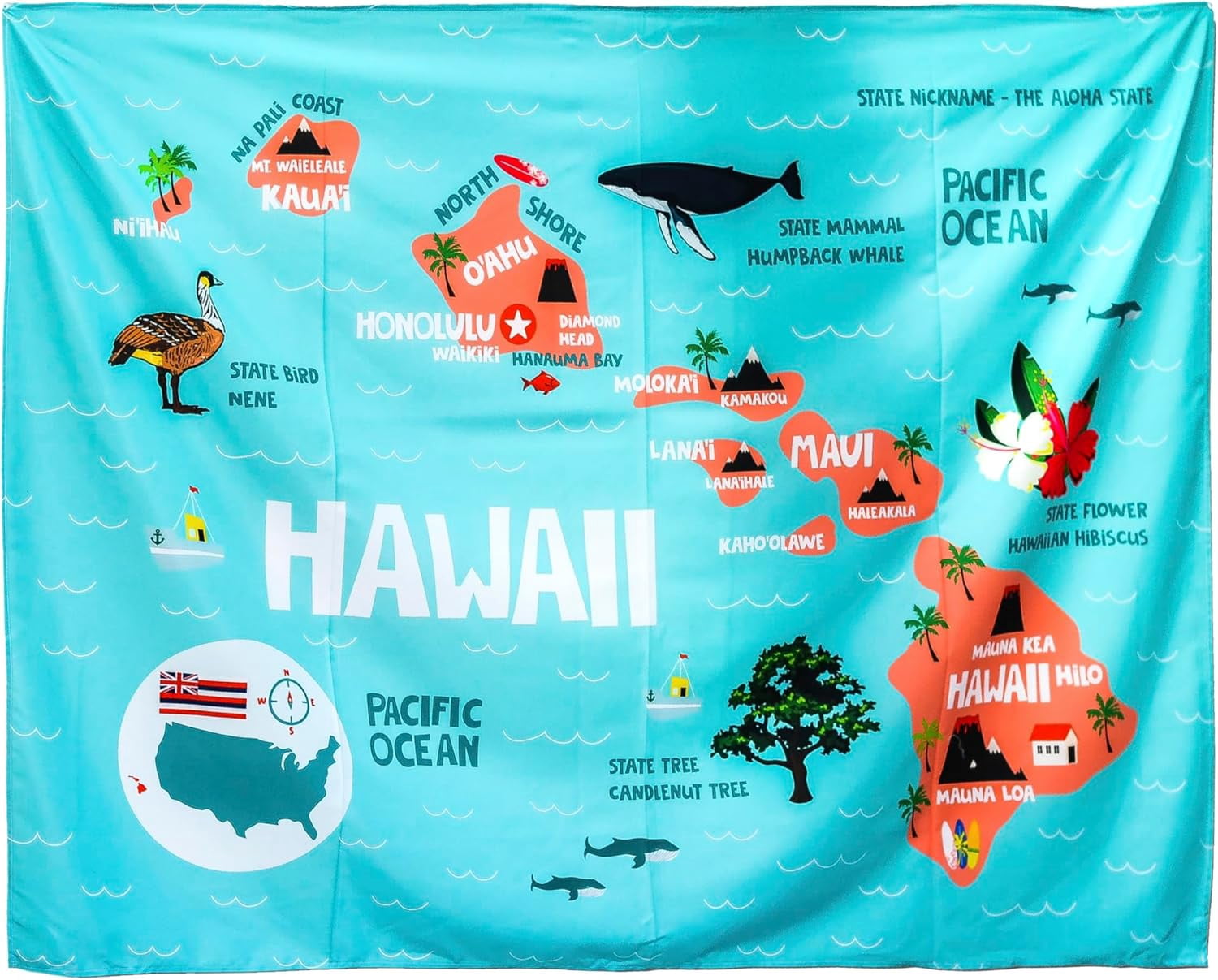 AEFER Learning Tapestry-Hawaii State Map-Lightweight & Easy to Hang ...