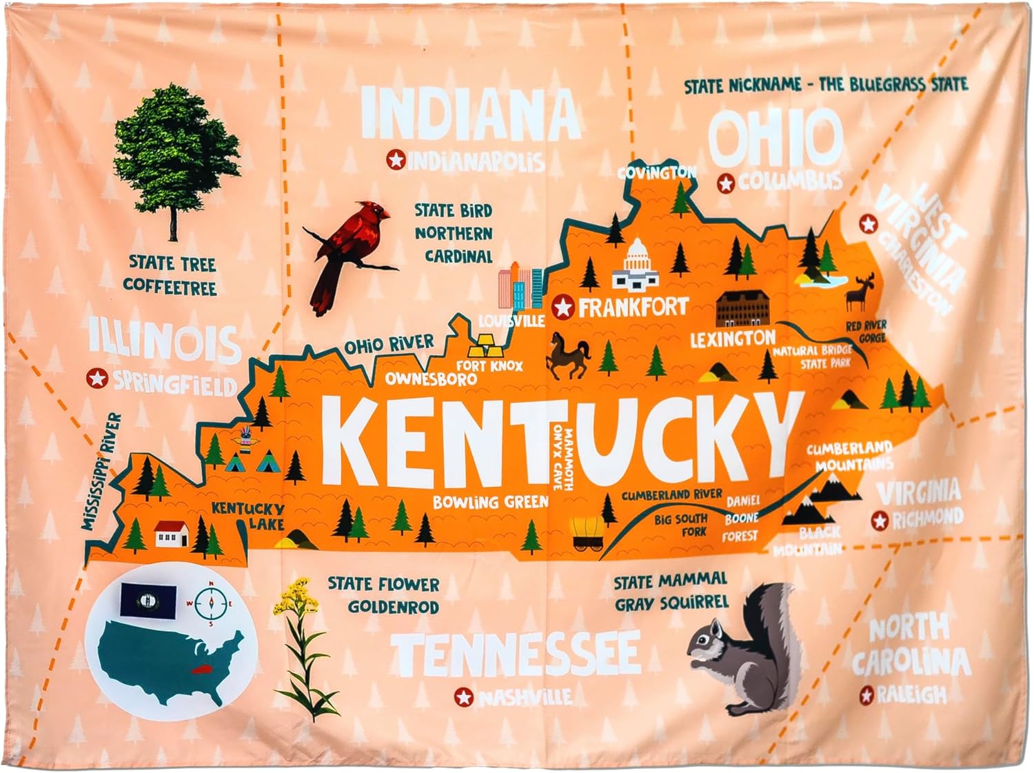 AEFER Learning Tapestry-Kentucky State Map-Lightweight & Easy to Hang ...