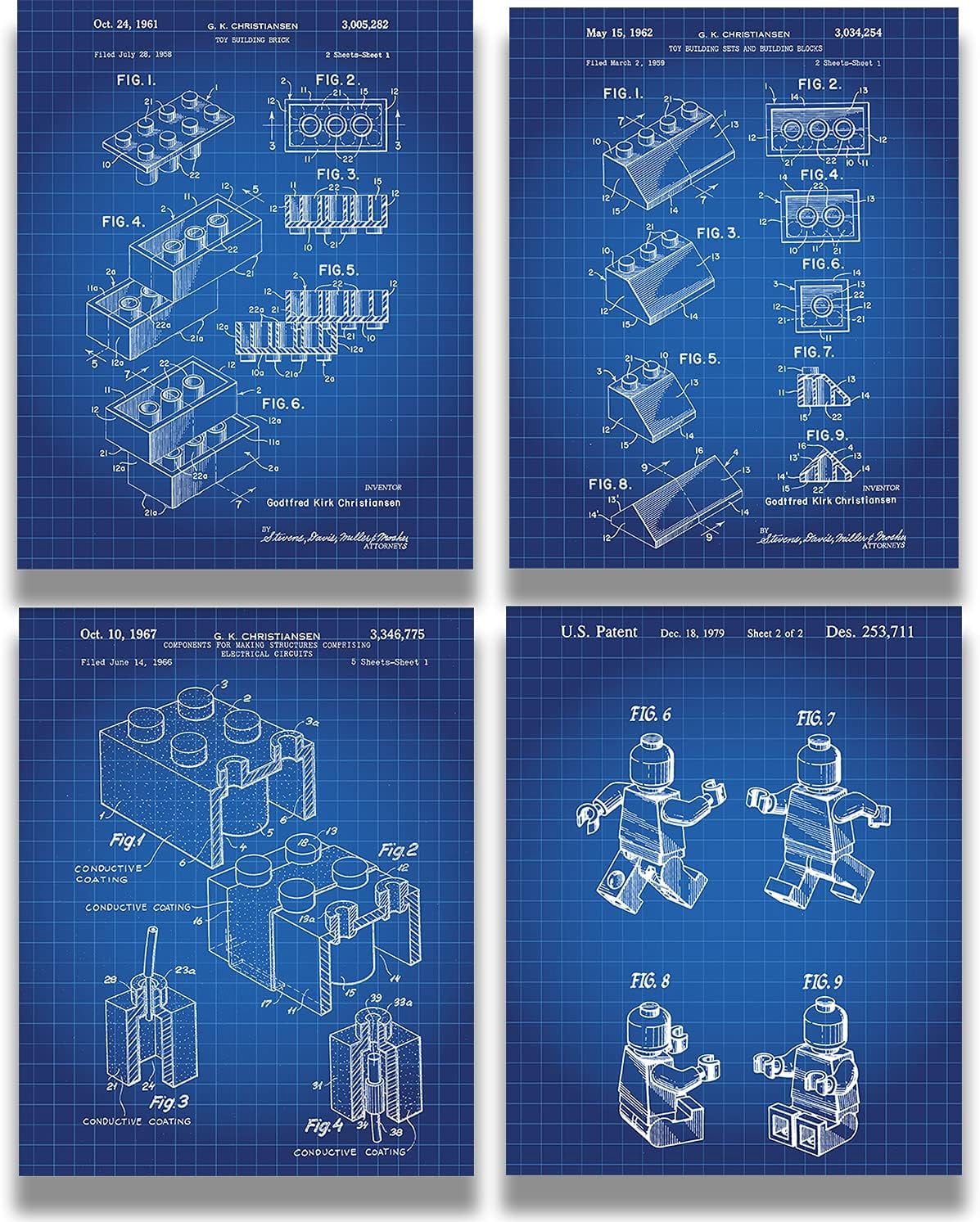 AEFER Legos Patent - A Set of Four Lego Patents Wall Art Decor Prints ...