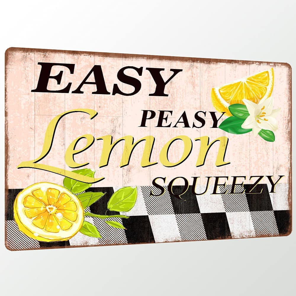 AEFER Lemon Decor Sign Easy Peasy Lemon Squeezy Metal Tin Sign for Wall ...