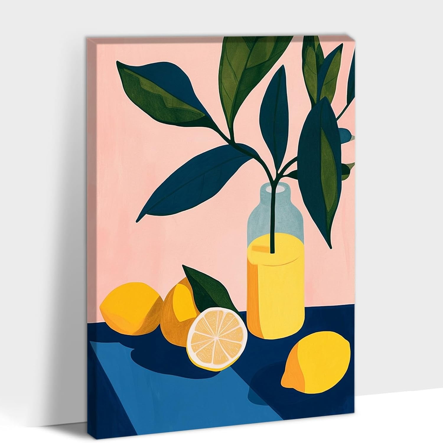 AEFER Lemon Wall Art, Fruit & Flower Bottle Minimalism Canvas Prints ...