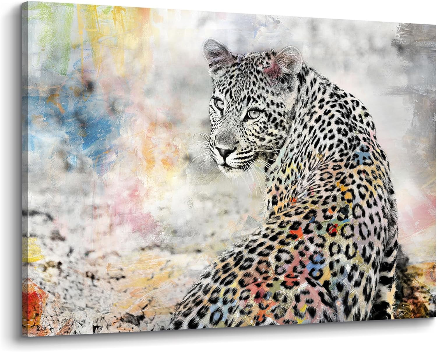 AEFER Leopard Canvas Pictures for Wall: Black and White Cheetah Painting Wild Animal Wall Art ...