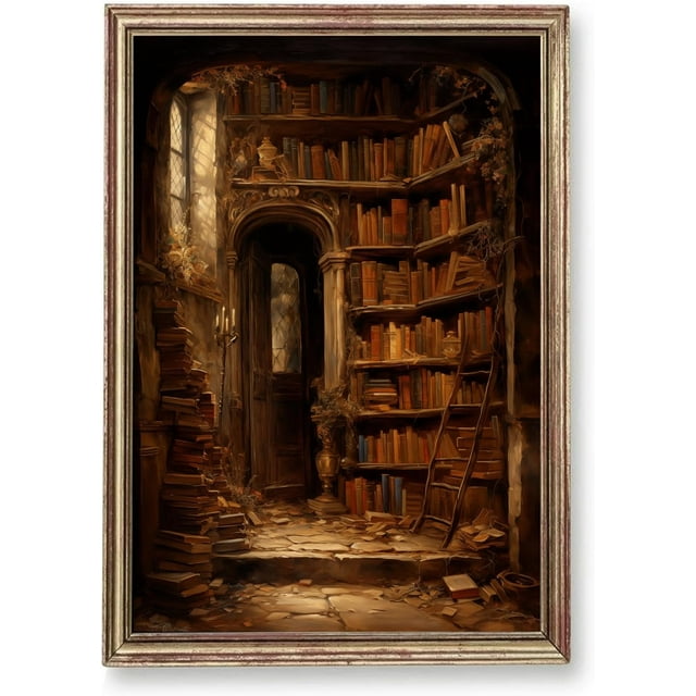 AEFER Library Canvas Wall Art Dark Academia Paintings Vintage Victorian ...