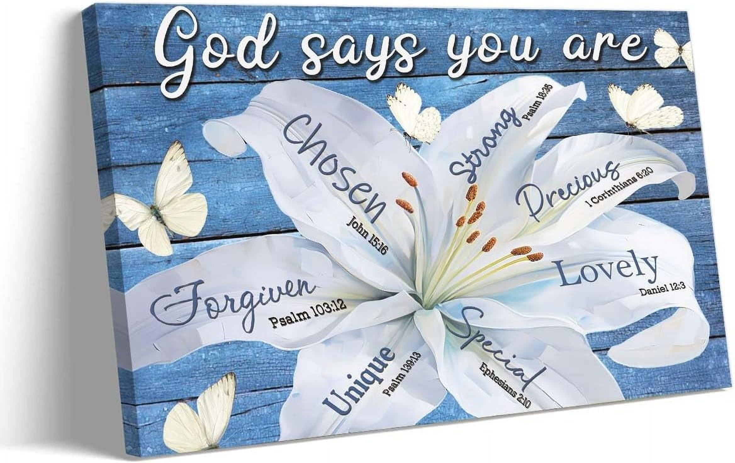 AEFER Lily Flower Wall Art God Says You Are Bible Quotes Wall Art ...