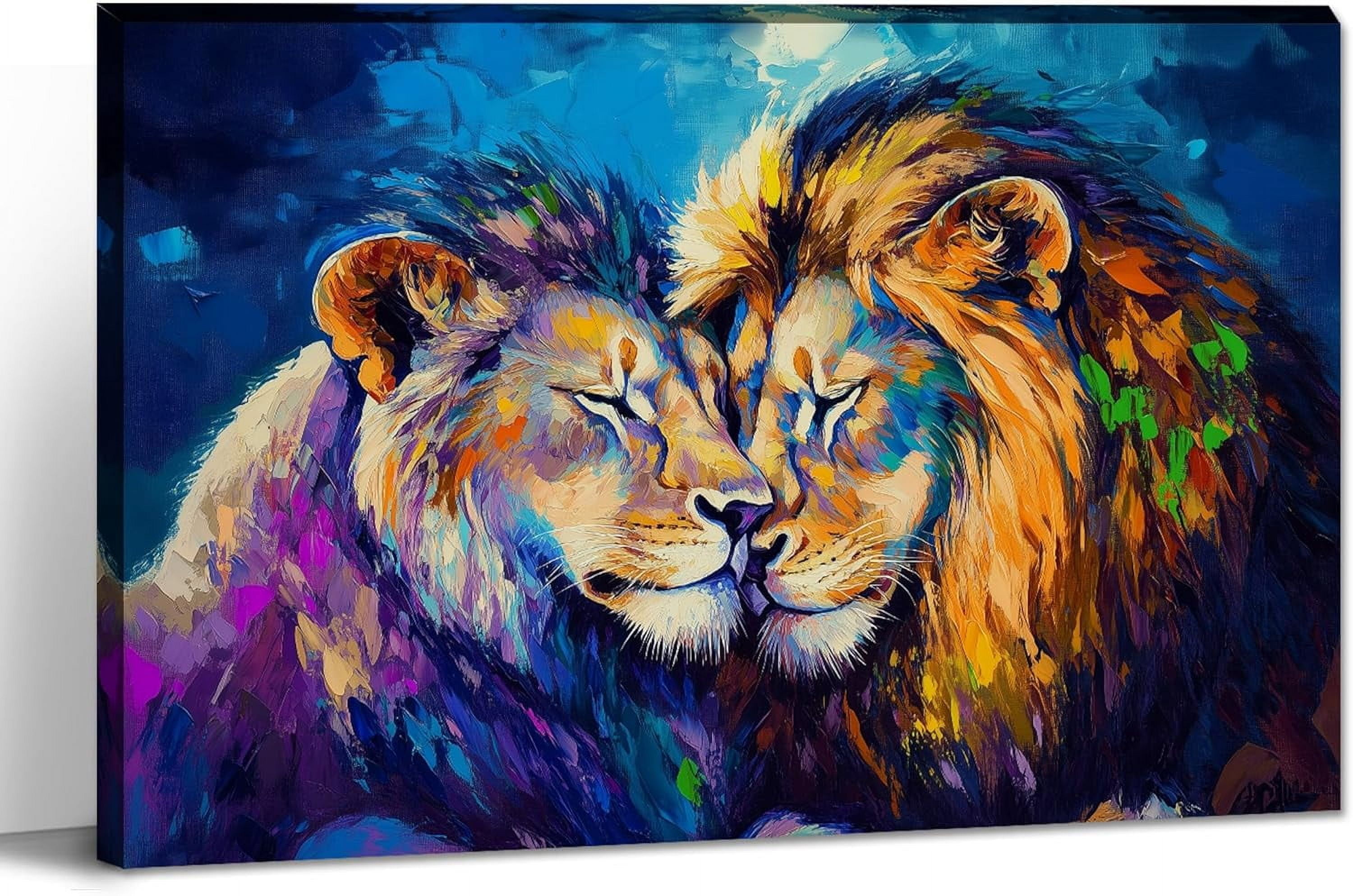 AEFER Lion Canvas Wall Art Lion Couple Painting Prints Modern Lion ...