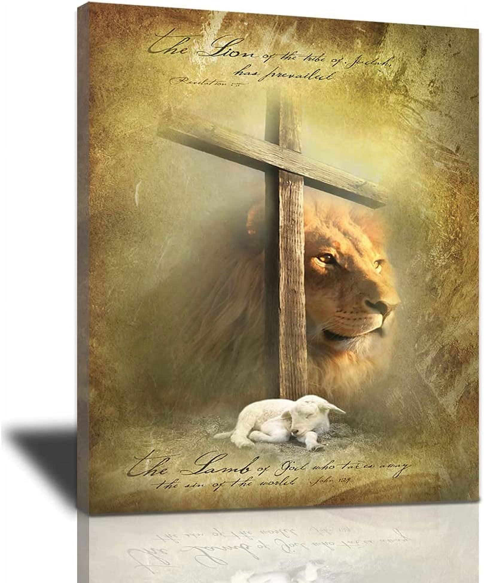 AEFER Lion King and Lamb the Cross Wall Art Decor Jesus Cross Christian ...