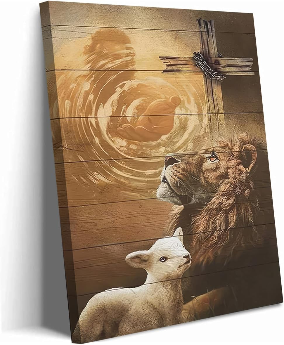 AEFER Lion and Lamb Canvas Wall art Jesus Christian Poster Print ...