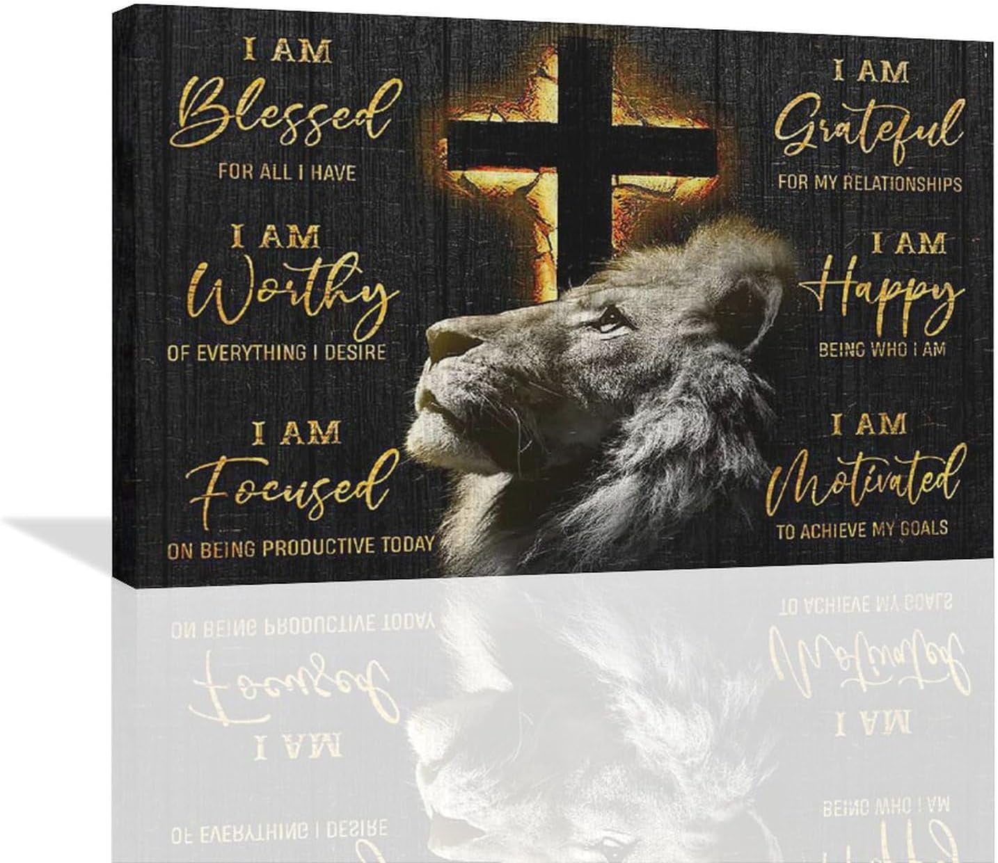 AEFER Lion Motivational Canvas Wall Art Christian Cross Lion Wall Decor Jesus Lion of Judah ...