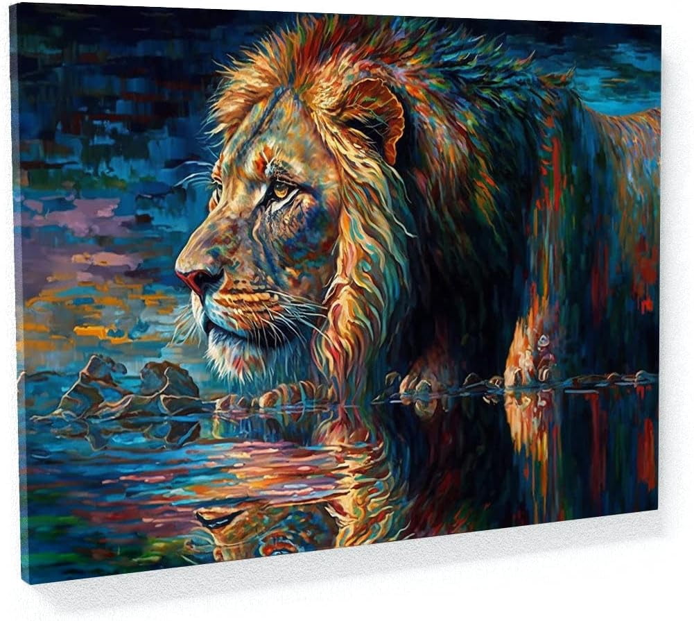 AEFER Lion Reflection Water 69 Canvas Art - Home Decor Wall Art Print ...