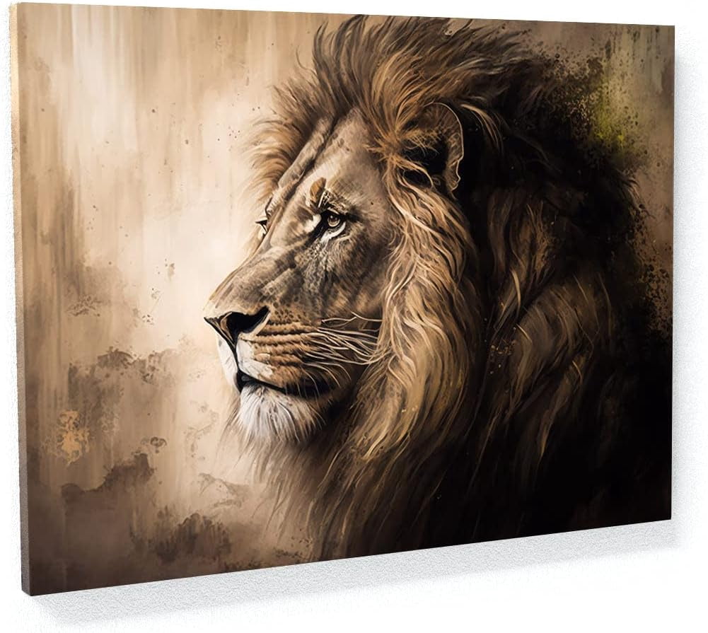 AEFER Lion Retro Sepia Nostalgia 80 Canvas Art - Home Decor Wall Art ...