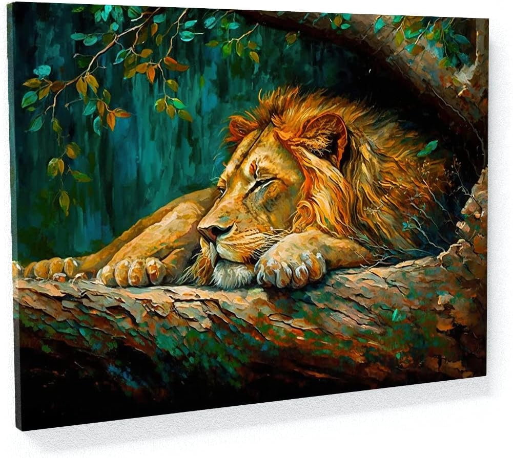 AEFER Lion Sleeping Peaceful Tree Den 56 Canvas Art - Home Decor Wall ...
