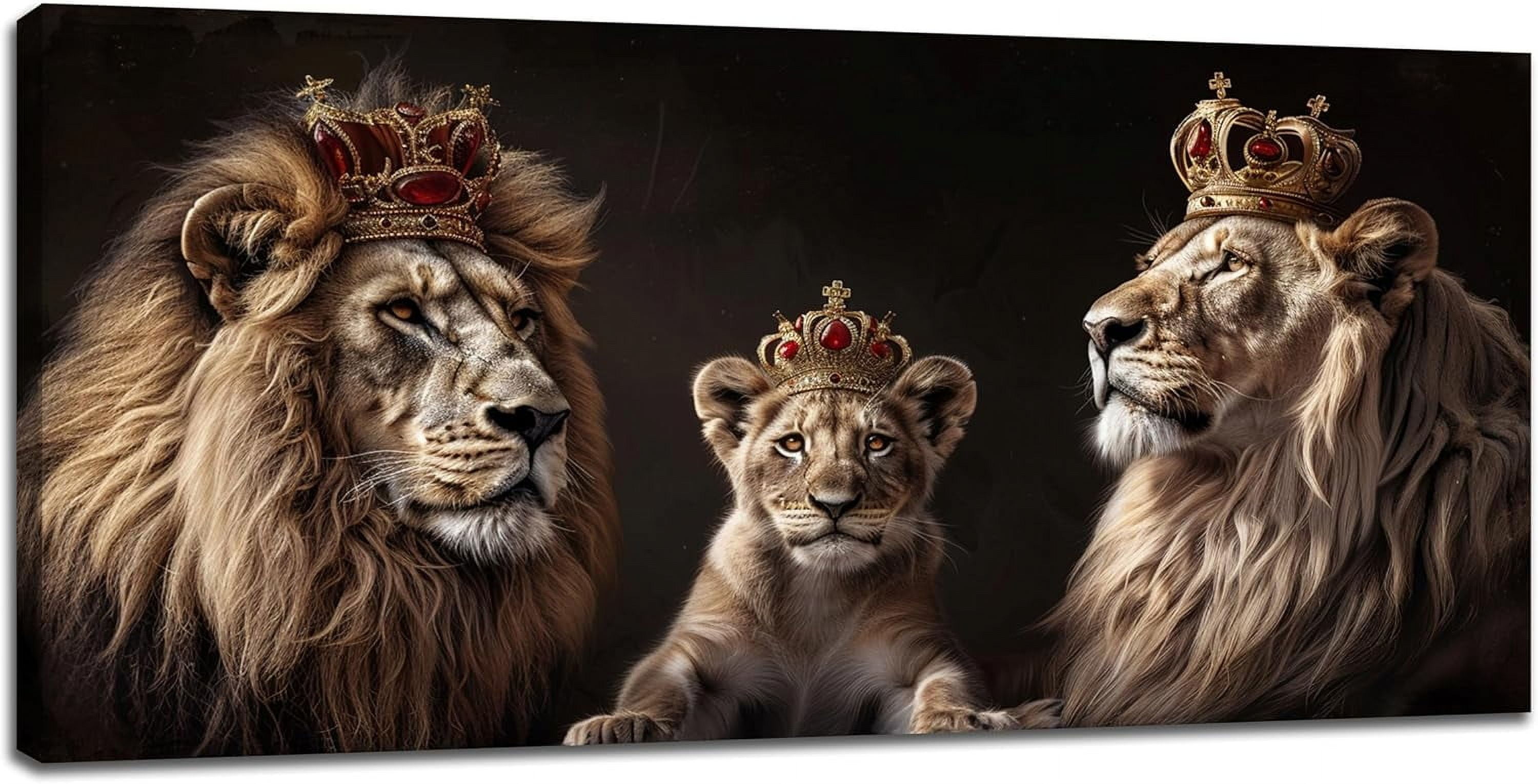 AEFER Lion Wall Art Canvas Painting Lion and Lioness Pictures King Head ...