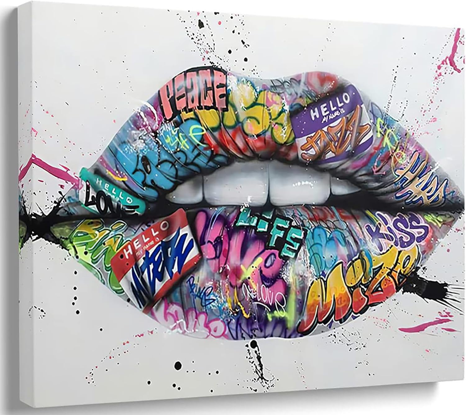 AEFER Lips Graffiti Canvas Wall Art Poster Prints Colorful Picture ...