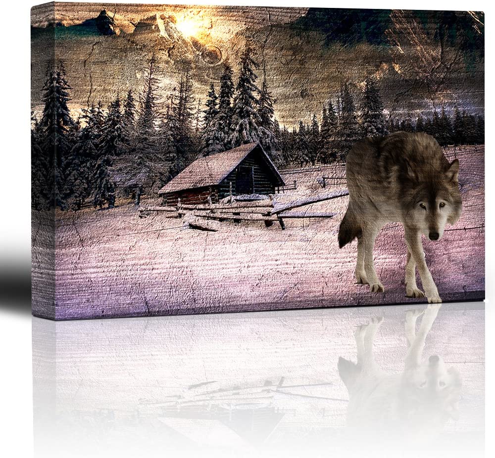 AEFER - Lone Wolf Roaming Around a Mountain Cabin - Canvas Art Home Art ...