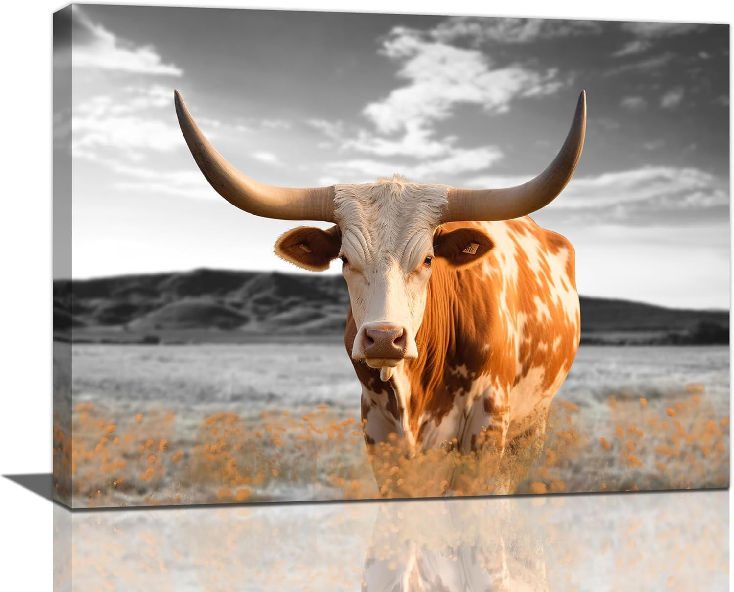 AEFER Longhorn Wall Art Country Western Cow Pictures Wall Decor ...