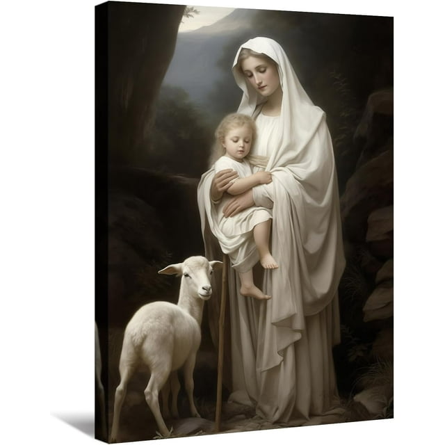 AEFER Lost Lamb Wall Art Virgin Mary Hold Baby Jesus Canvas Print Wall ...