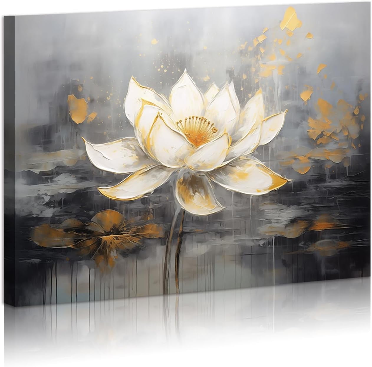 AEFER Lotus Flower Canvas Wall Art White Floral Picture Wall Decor Zen ...
