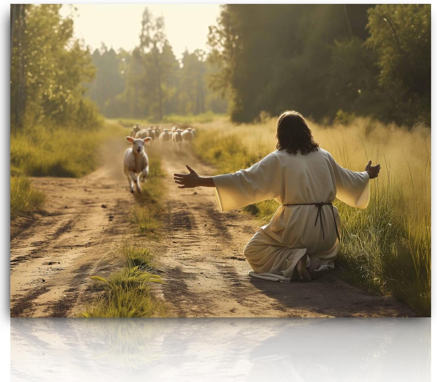 AEFER Lovely Painting,Lamb Running Toward To Jesus Wall Art Decor,Jesus ...