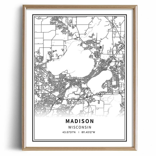 AEFER Madison Wisconsin Poster - Minimalist Black White Map of Wall Art ...